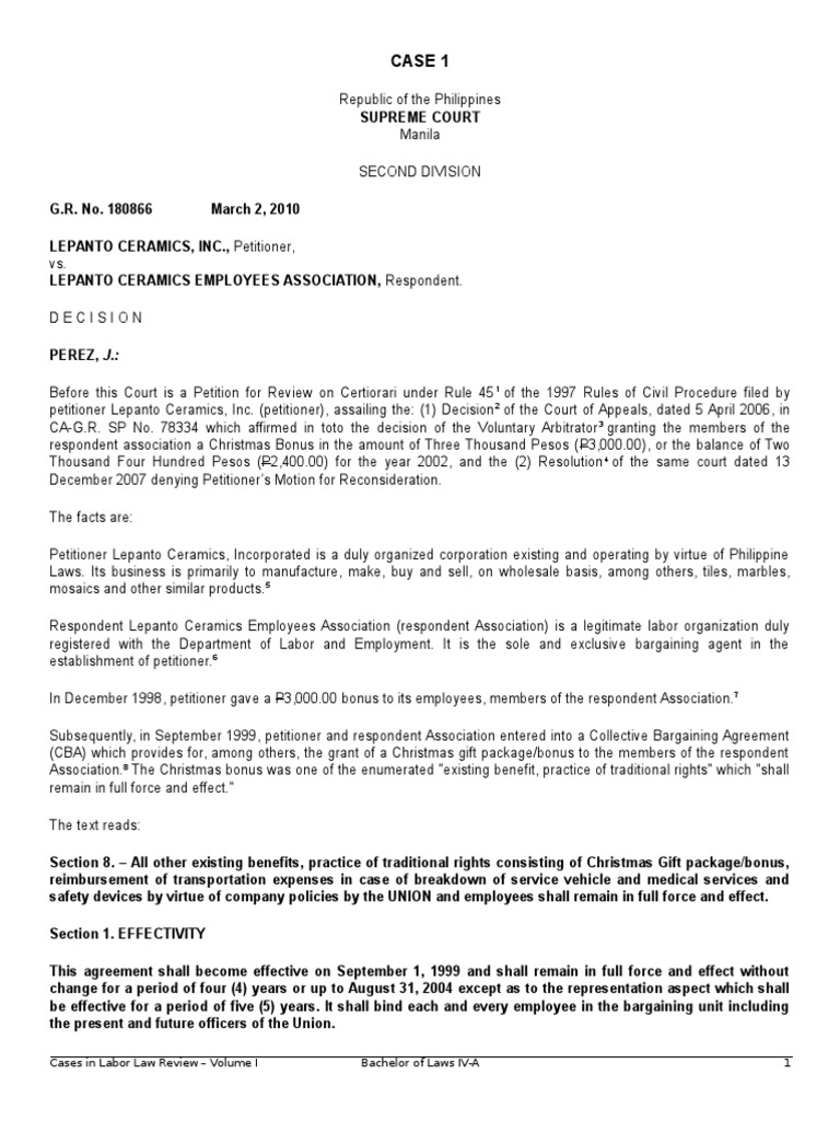 Labor Law Review Cases | PDF | Collective Bargaining | Employment