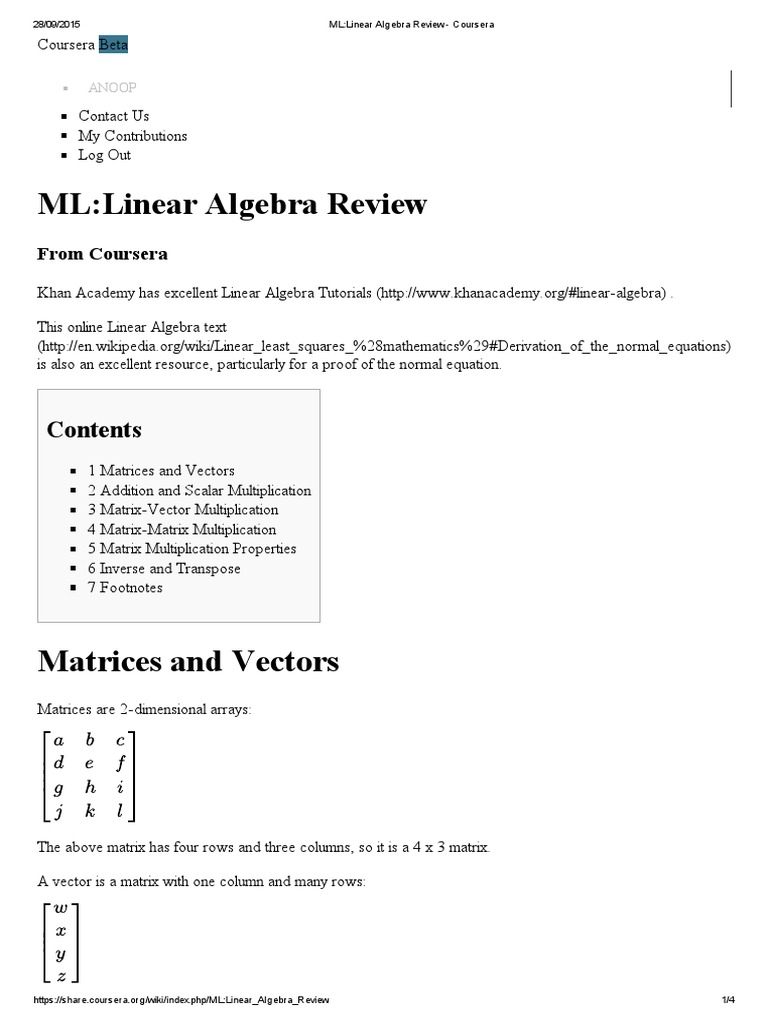 Linear Algebra Review Guide | PDF | Matrix (Mathematics) | Vector Space