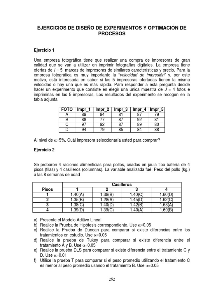Ejercicios de Diseño Experimental