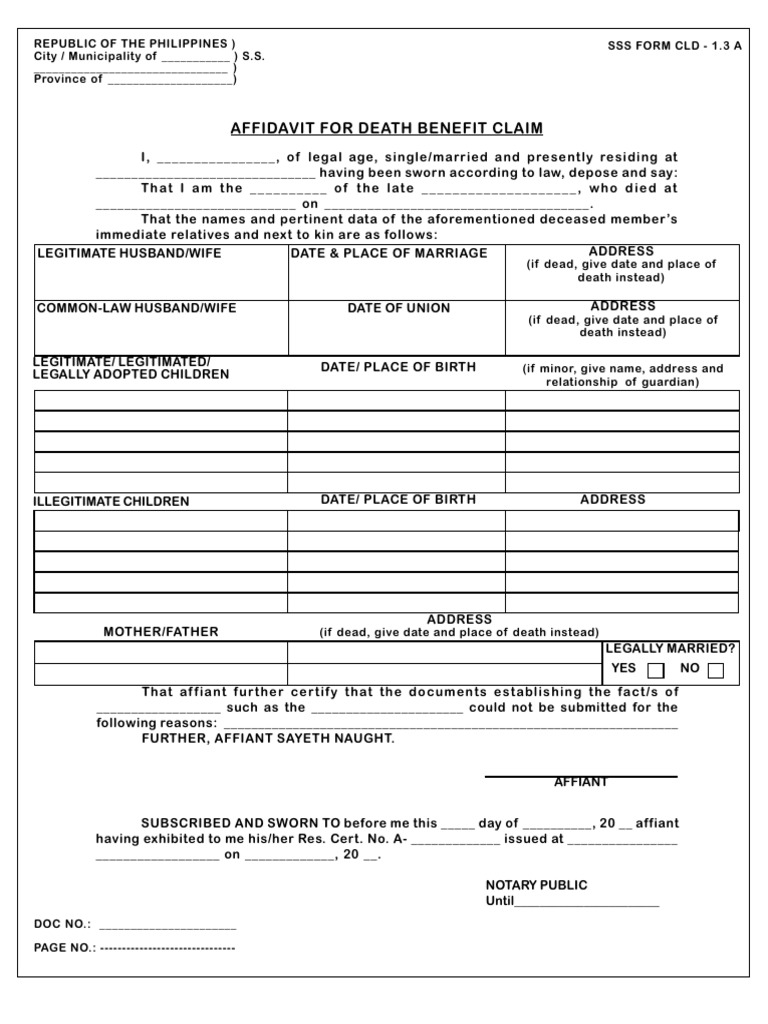 SSSForm Affidavit Death Claim Benefits | PDF
