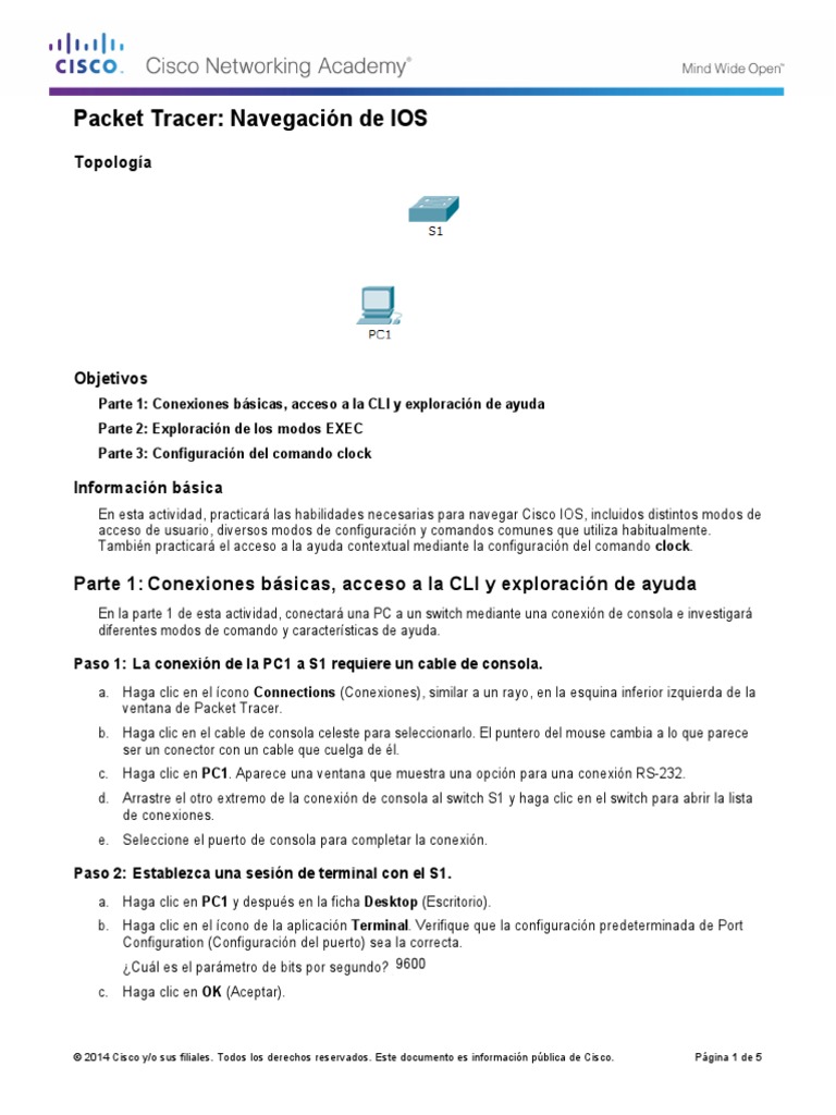 CCNA 2.1.4.8 Packet Tracer - Navigating The IOS Instructions | PDF | Point and Click | Ventana ...