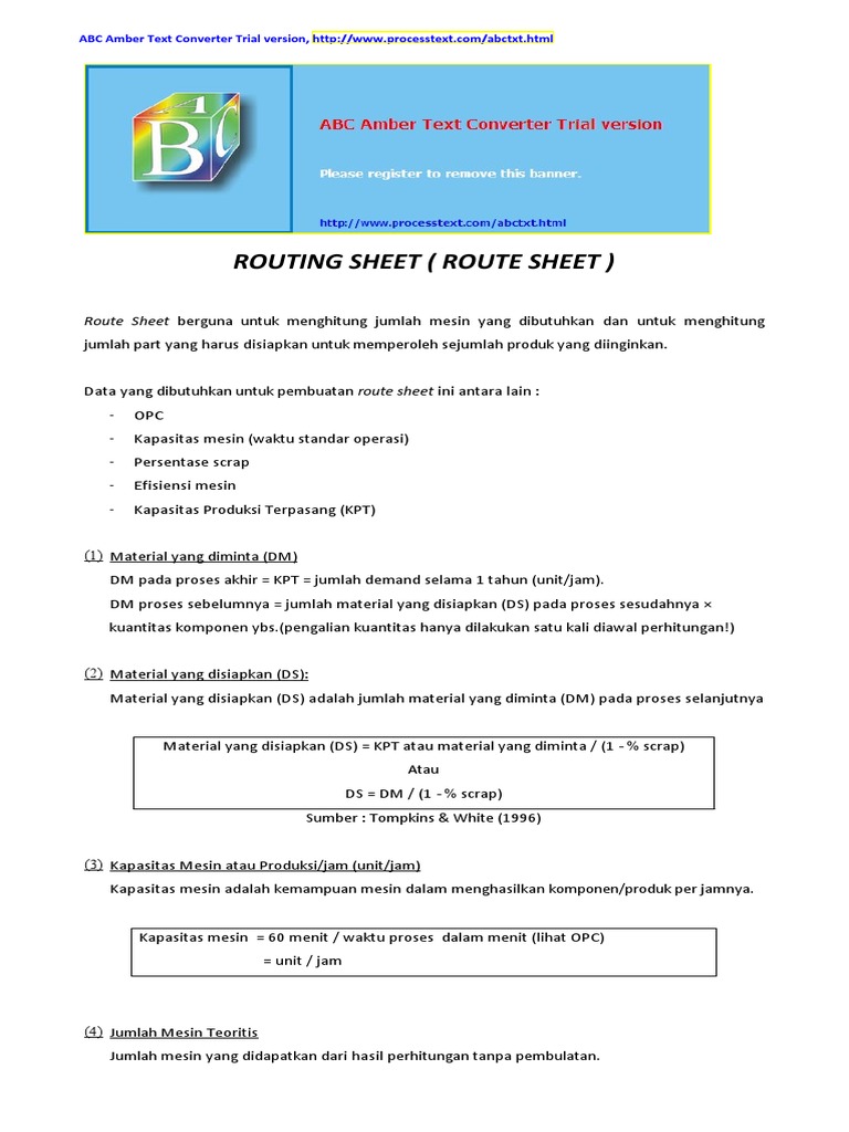 Rumus Routing Sheet | PDF