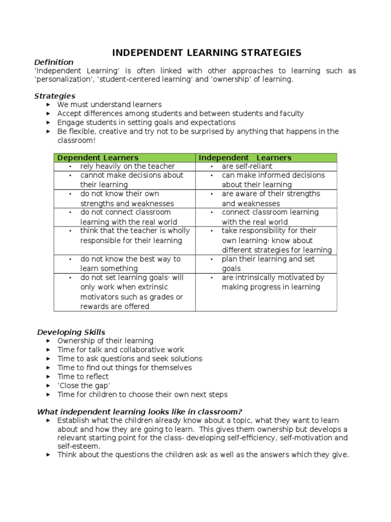Strategies for Independent Learning | PDF | Action (Philosophy ...