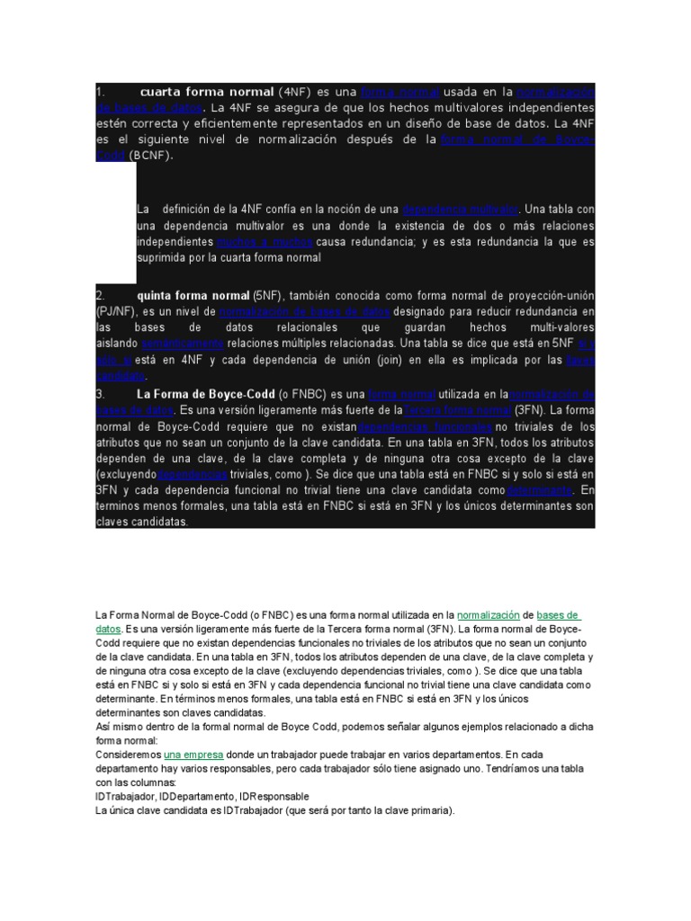 Cuarta Forma Normal | PDF | Gestión de datos | Bases de datos