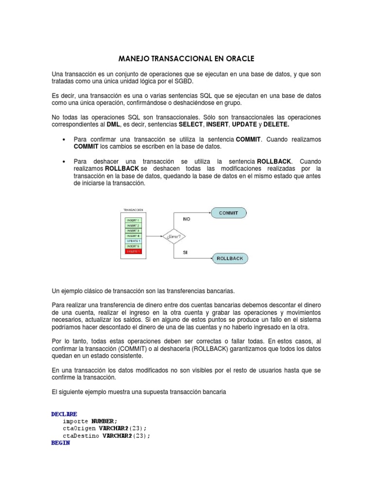 Manejo de Transacciones en Oracle | PDF | SQL | Oracle Corporation