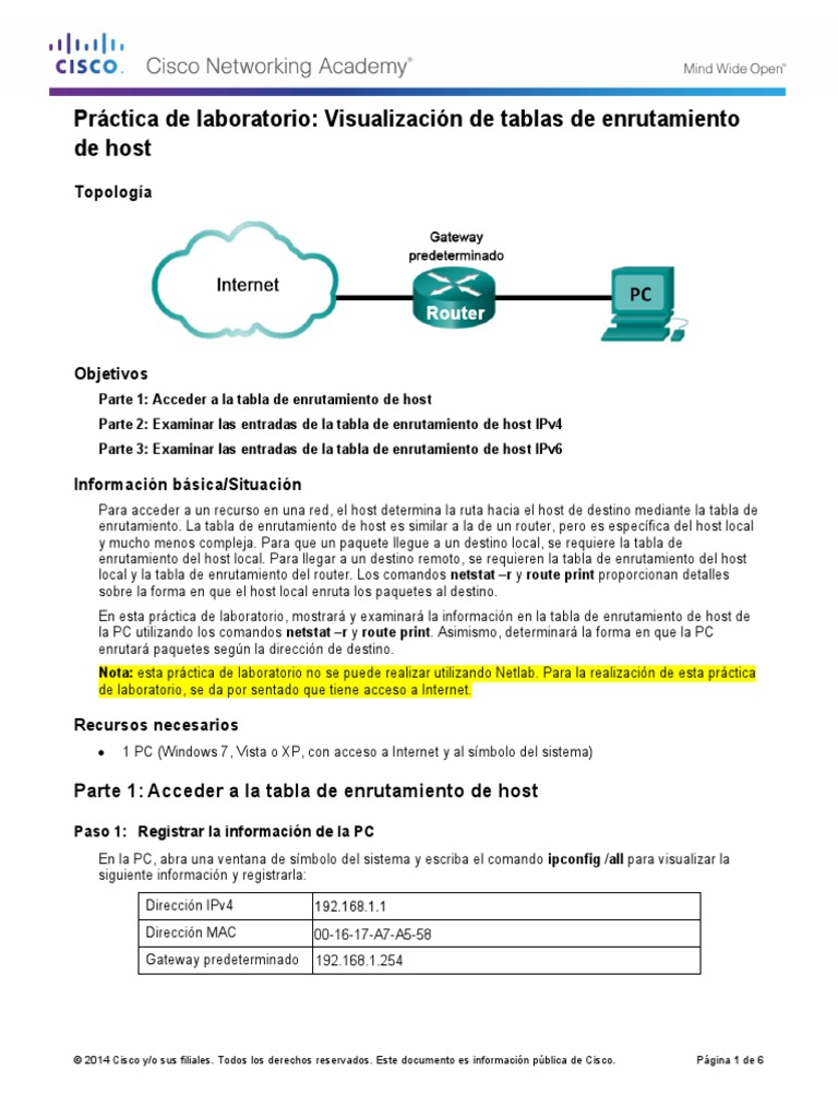 CCNA 6.2.2.8 Lab - Viewing Host Routing Tables | PDF | Yo Pv6 | Dirección IP