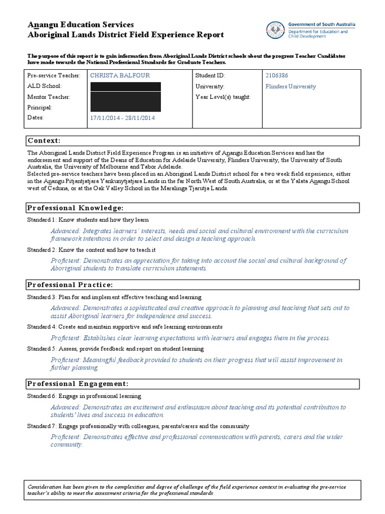 Murputja Anangu School Field Experience Report | PDF | Mentorship ...