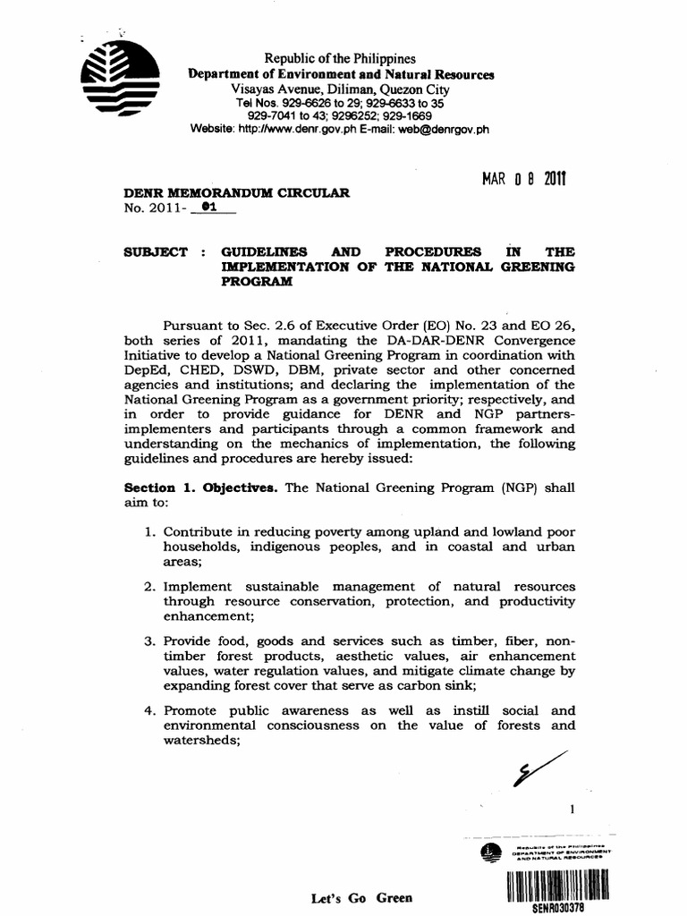 DENR Memorandum Circular 2011-01 | PDF