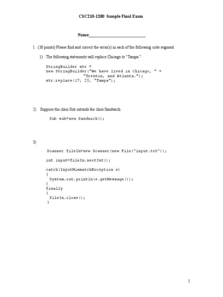 CSC210 Final Exam Sp15 Sample | PDF | Password | Computer Programming