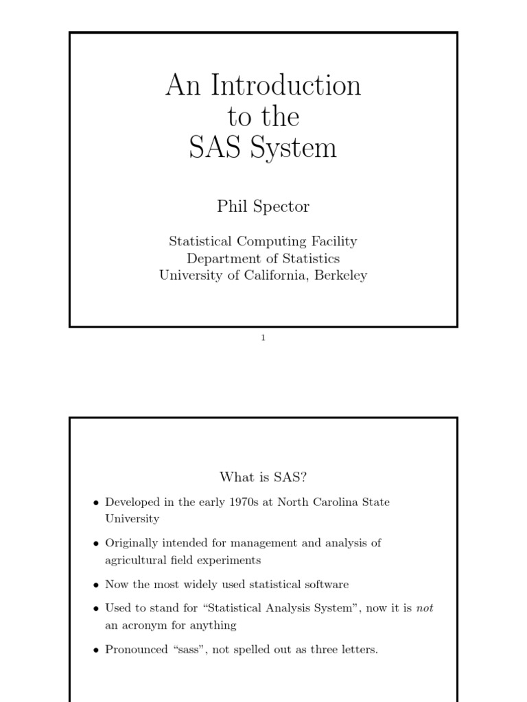 An Introduction To The SAS System | PDF | Computers