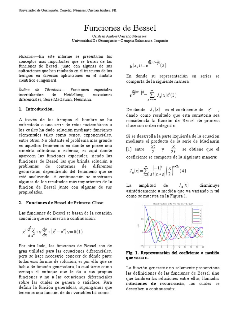 Funciones de Bessel de Primera Clase | PDF | Ecuaciones | Física