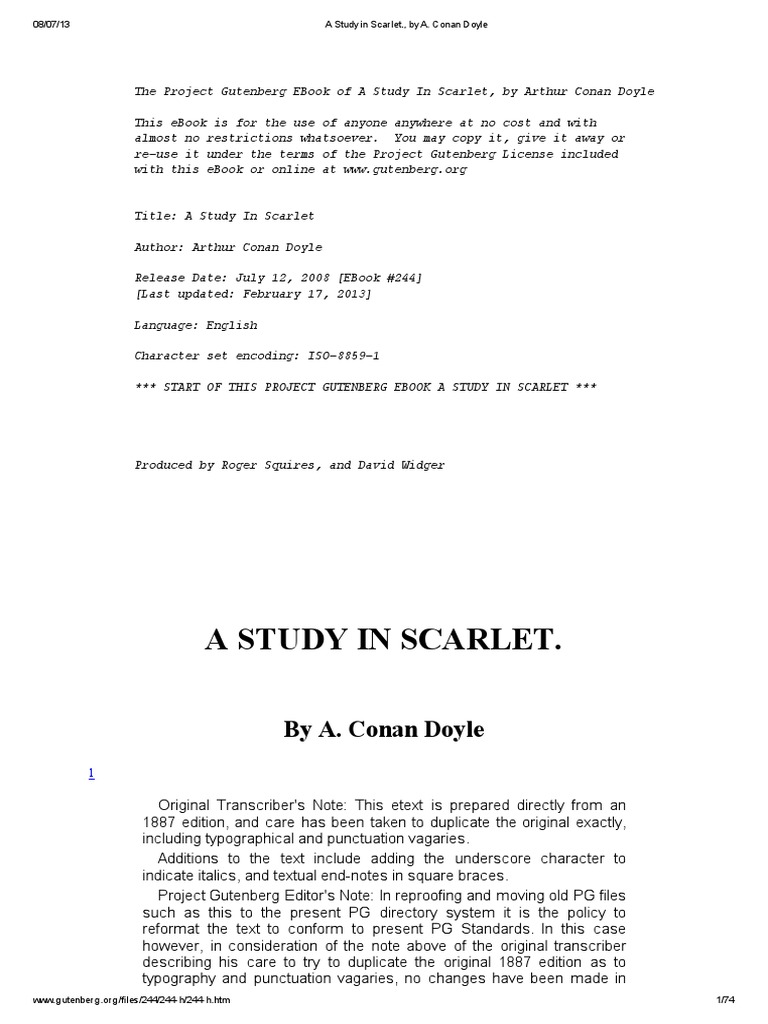 A Study in Scarlet., by A | PDF | Sherlock Holmes | A Study In Scarlet