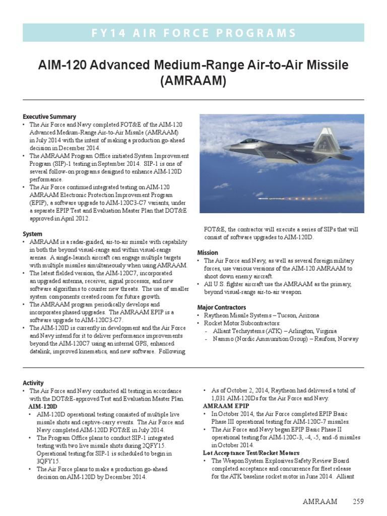 AIM-120 Advanced Medium-Range Air-To-Air Missile (Updated 2014) | PDF ...