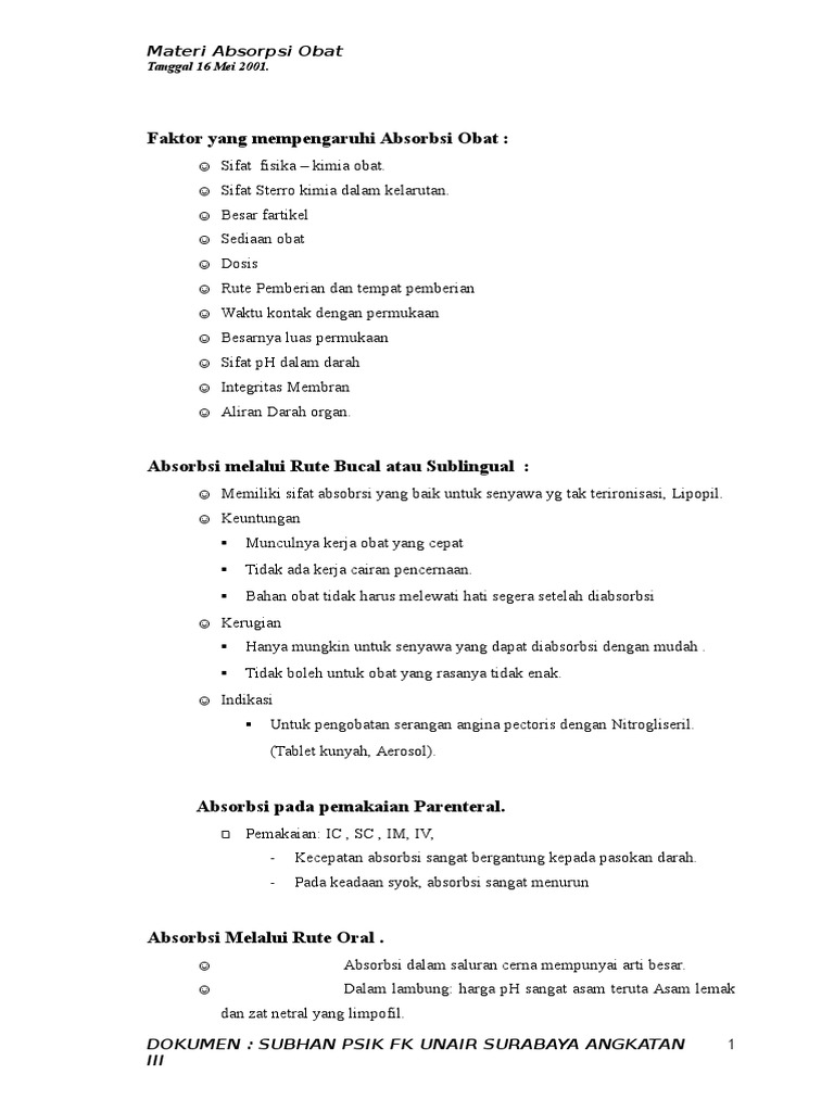 Absorbsi Obat | PDF | Kesehatan Holistik