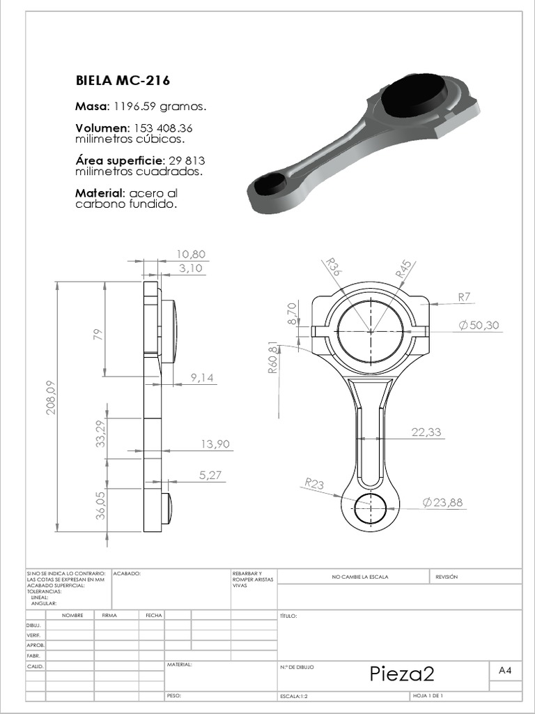Biela 3D Solidworks | PDF