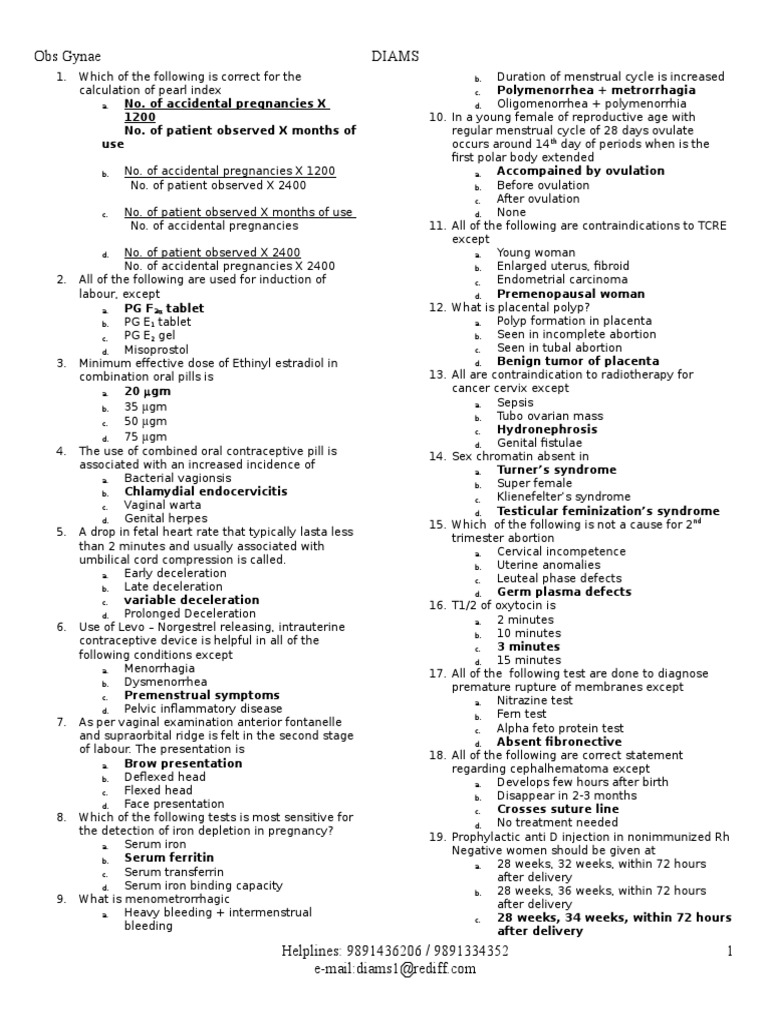 Obs Gynae Diams | PDF | Childbirth | Menstruation