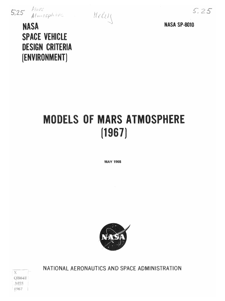 Models of Mars Atmosphere (1967) : Nasa Space Vehicle Design Criteria ...