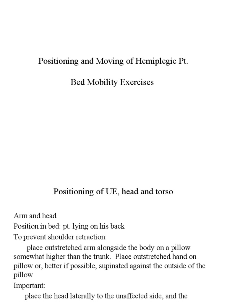 Positioning and Moving of Hemiplegic Pt. Bed Mobility Exercises | PDF ...