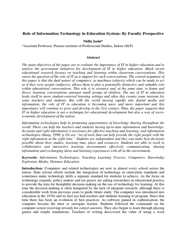 Role of Information Technology in Education System 170605100 | PDF ...
