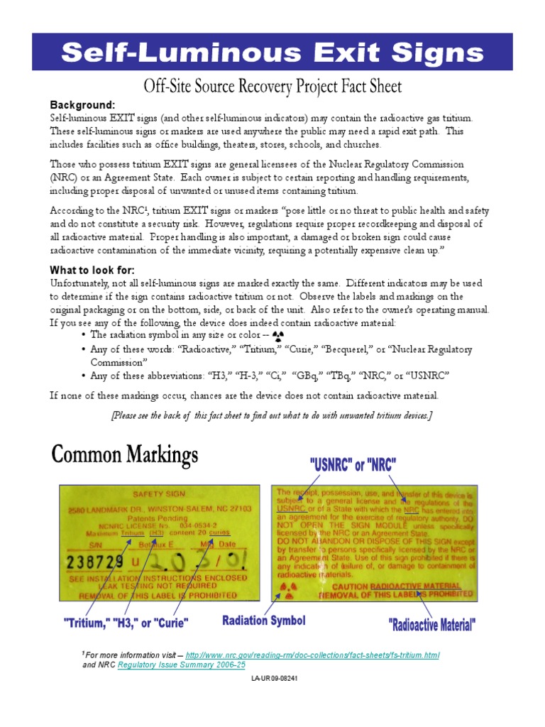 Exit Sign Fact Sheet | PDF | Nuclear Regulatory Commission | Nuclear ...