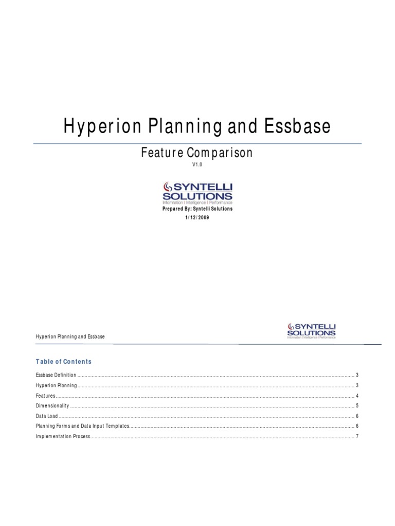 Hyperion Planning and Essbase: Feature Comparison | PDF | Computers ...