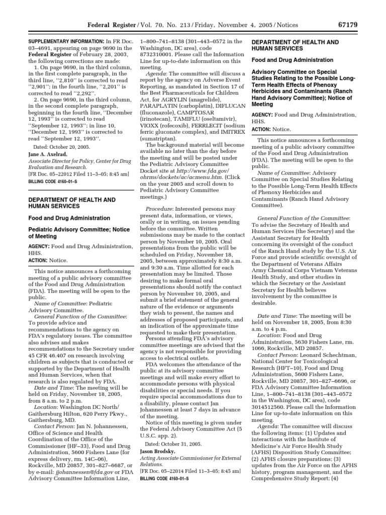 FDA Pediatric Advisory Committee Meeting | PDF | Food And Drug ...