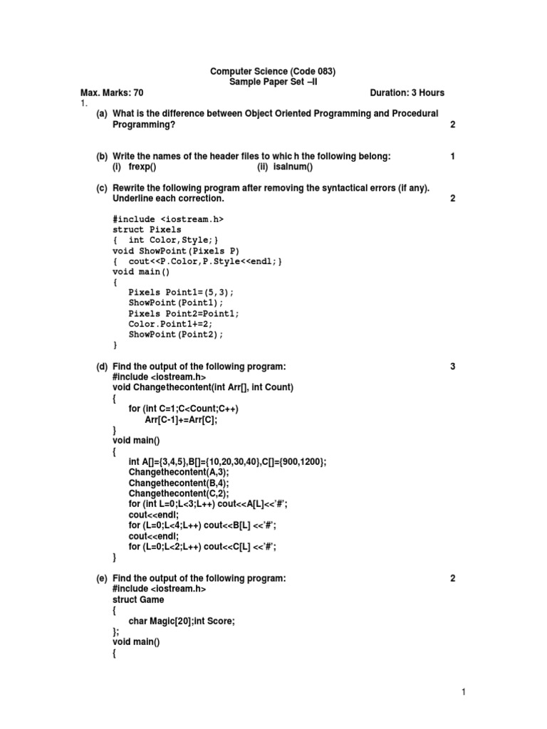 Cbse Computer Science Xii Sample Paper 2 Pdf Pdf Array Data Structure Subroutine