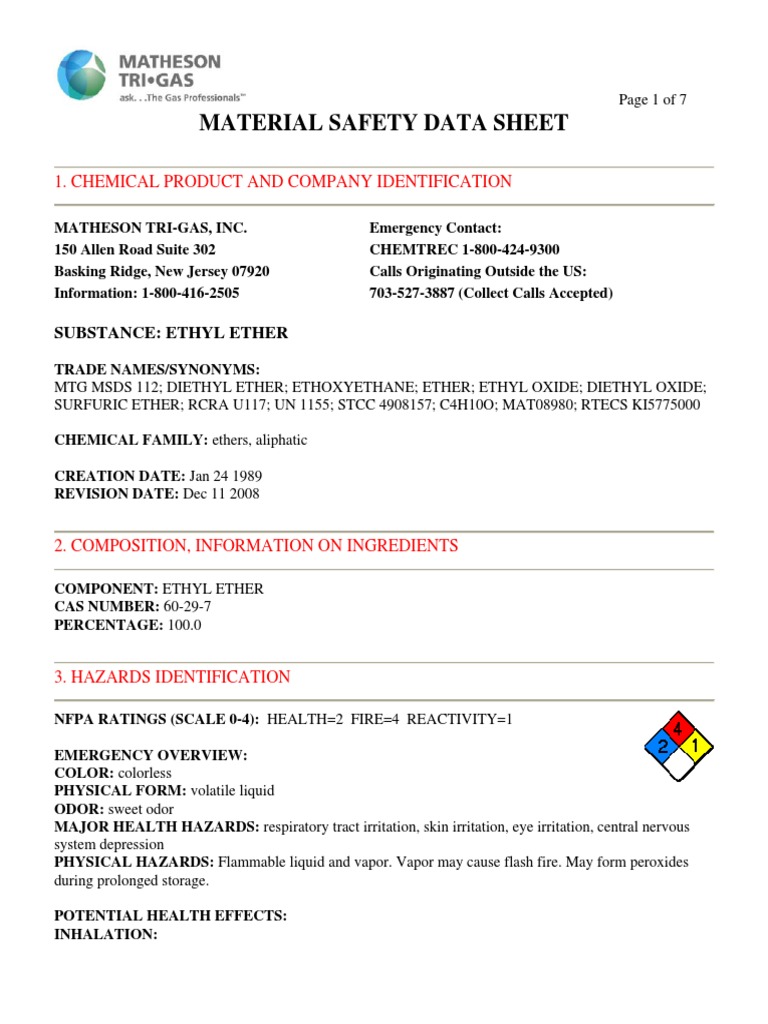 Msds Dietil Eter PDF | PDF | Dangerous Goods | Firefighting