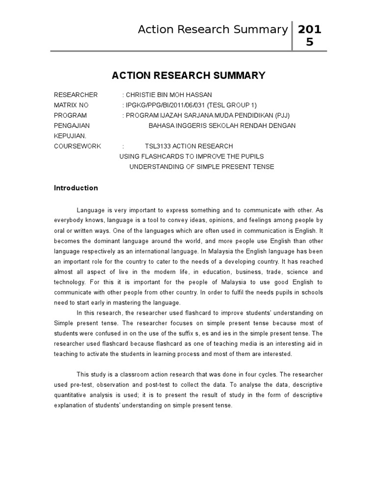 ACTION RESEARCH SUMMARY.doc | Action Research | Flashcard