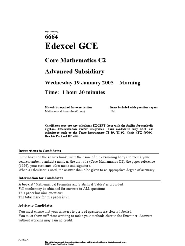 Math Jan 2005 Exam C2 | PDF | Area | Geometry