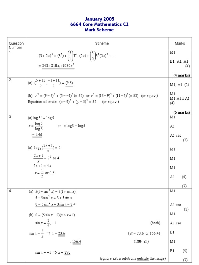 Math Jan 2005 MS C2 | PDF | Teaching Mathematics | Mathematical Analysis