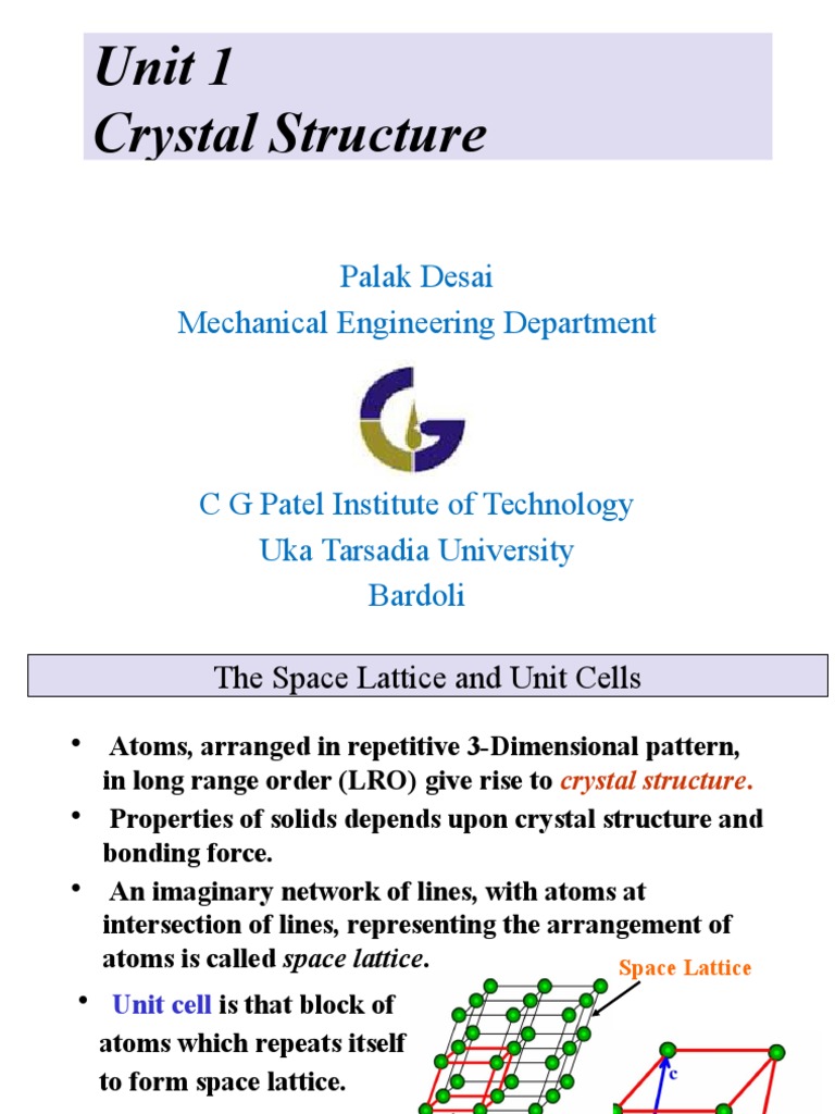 Unit 1 Crystal Structure: Palak Desai Mechanical Engineering Department | Download Free PDF ...