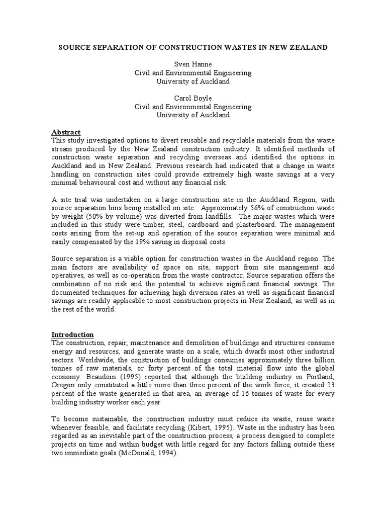 Source Separation of Construction Waste | PDF | Recycling | Waste ...
