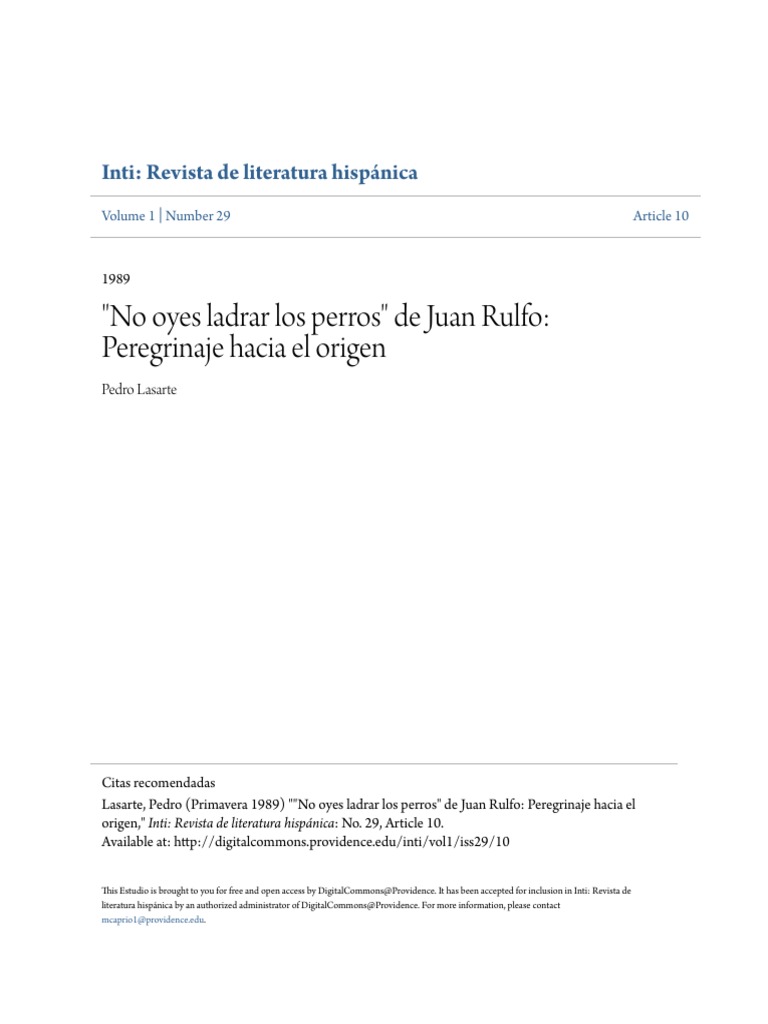 No Oyes Ladrar Los Perros de Juan Rulfo - Peregrinaje Hacia El o | PDF