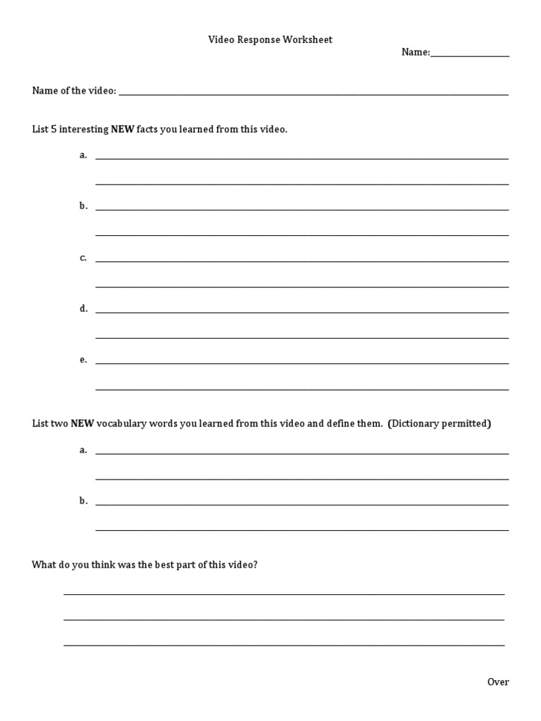 Video Response Worksheet | PDF | Communication | Cognition