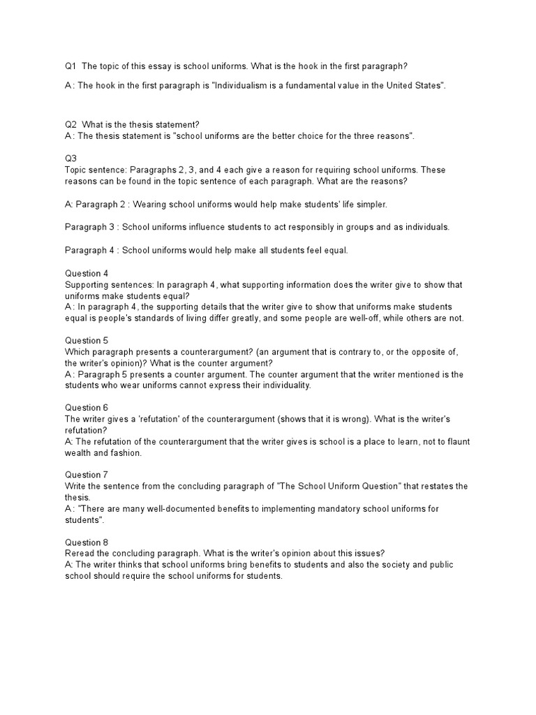Questions And Answer For The Argumentative Essay Exercise