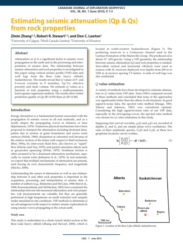 2013 06 Cjeg Estimating Seismic Attenuation Pdf Reflection