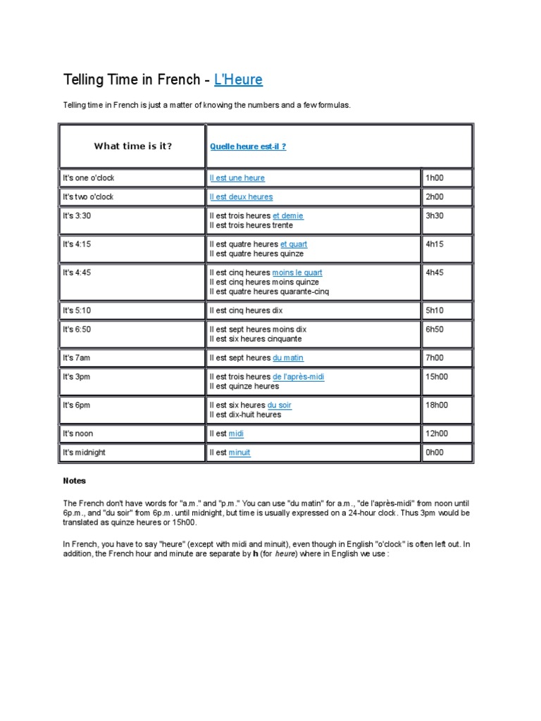 Telling Time in French - : L'Heure | PDF