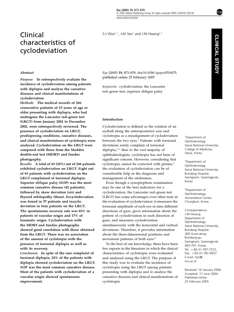 Cyclodeviation in Diplopia Patients | PDF | Clinical Medicine ...