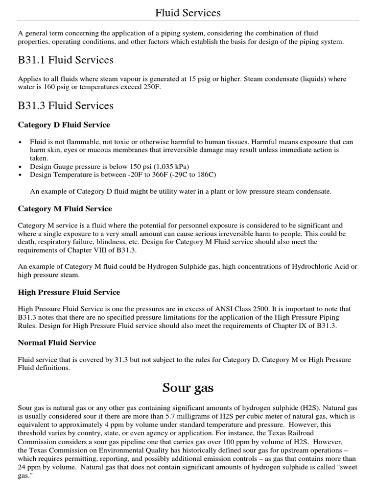 Fluid Service Defination | PDF | Natural Gas | Chemical Process Engineering
