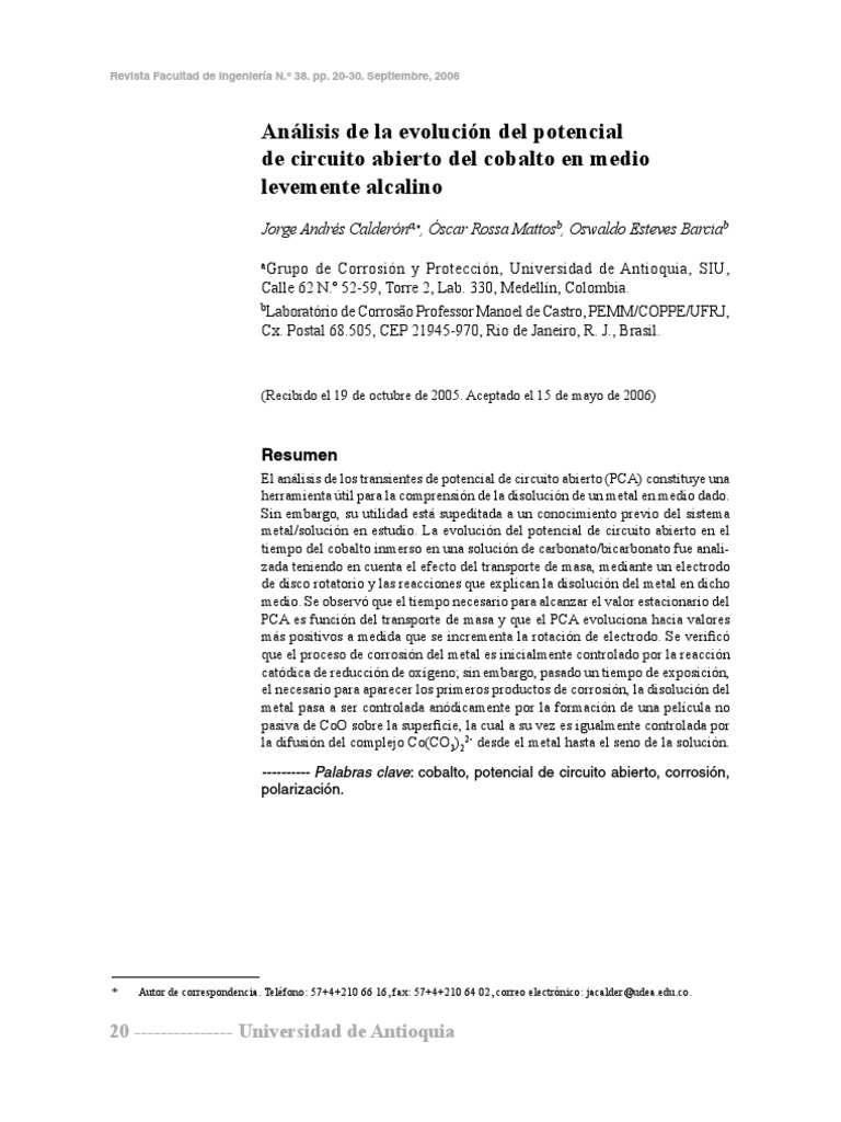 Análisis de La Evolución Del Potencial de Circuito Abierto | PDF | Corrosión | Electrodo