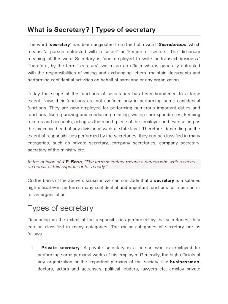 Secretary,Types,Rights & Duties, Appointment Procedure | Secretary ...