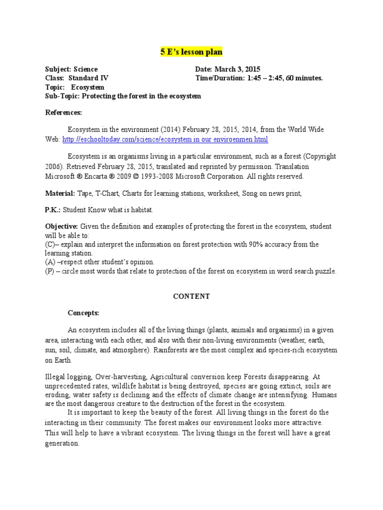 5 E Science Lesson Plan | PDF | Forests | Ecosystem