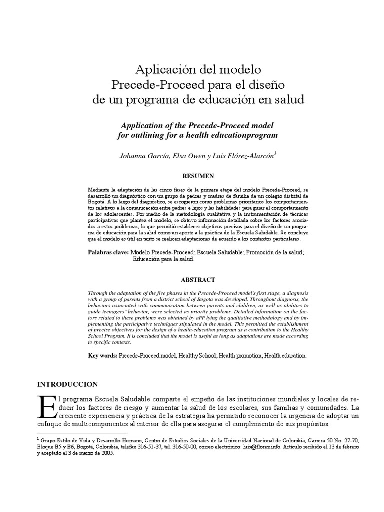 Aplicación Del Modelo Precede-Proceed para El Diseño de Un Programa de ...