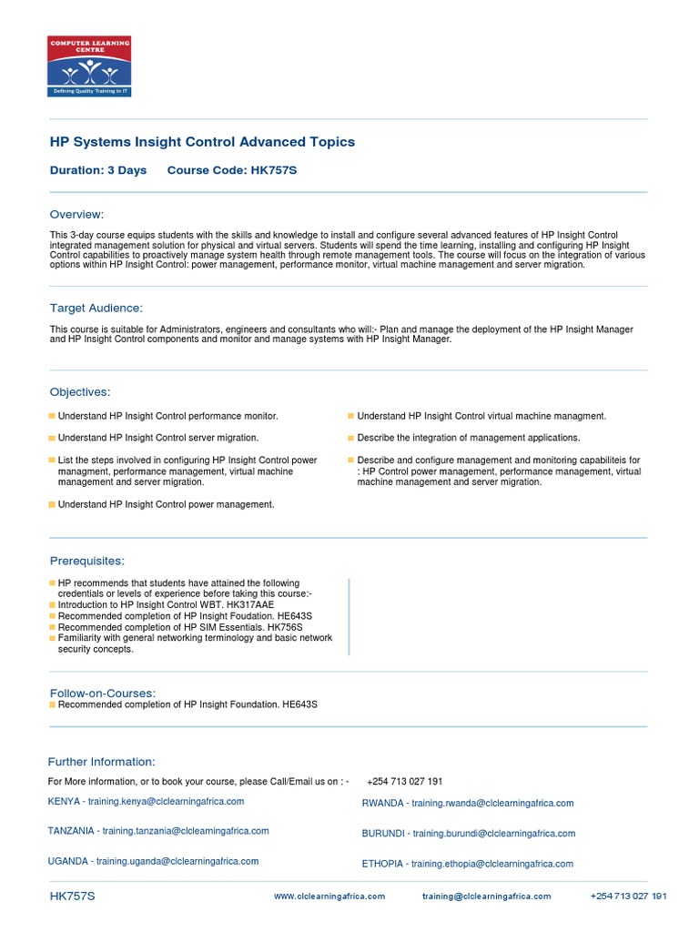 HP Systems Insight Control Advanced Topics: Duration: 3 Days Course ...