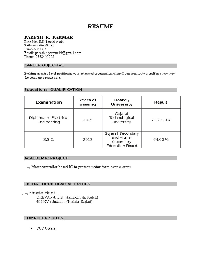 Resume: Paresh R. Parmar | PDF | Career & Growth