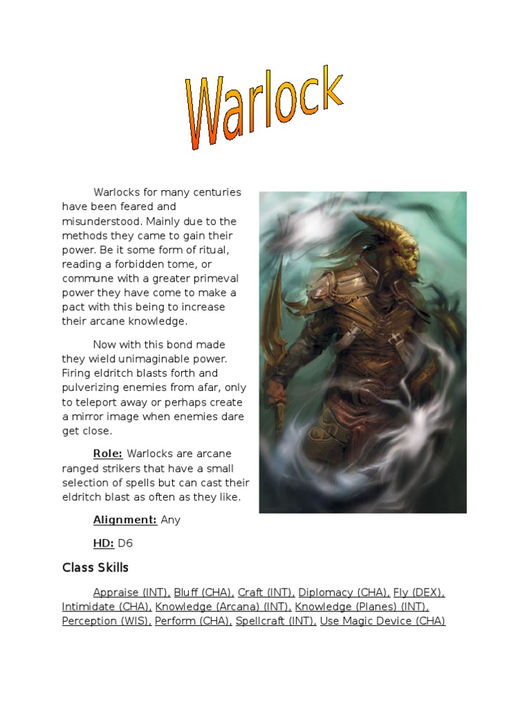 Pathfinder Warlock Class W.I.P. | PDF | D20 System | Fantasy Role ...