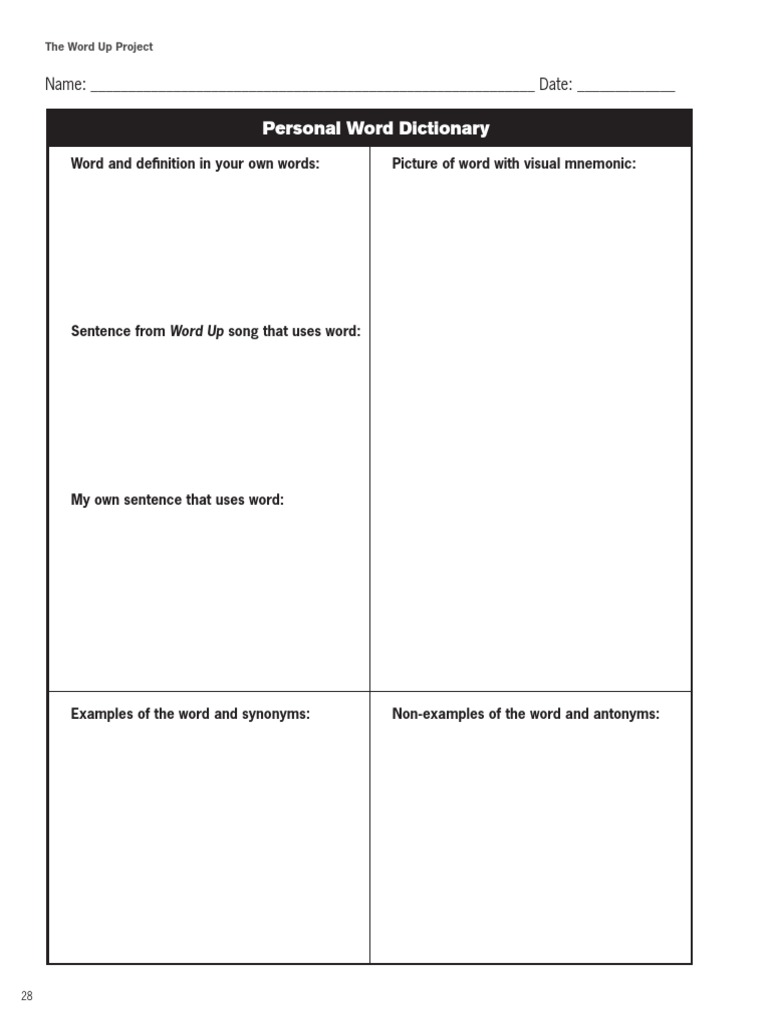 Personal Word Dictionary Template | PDF