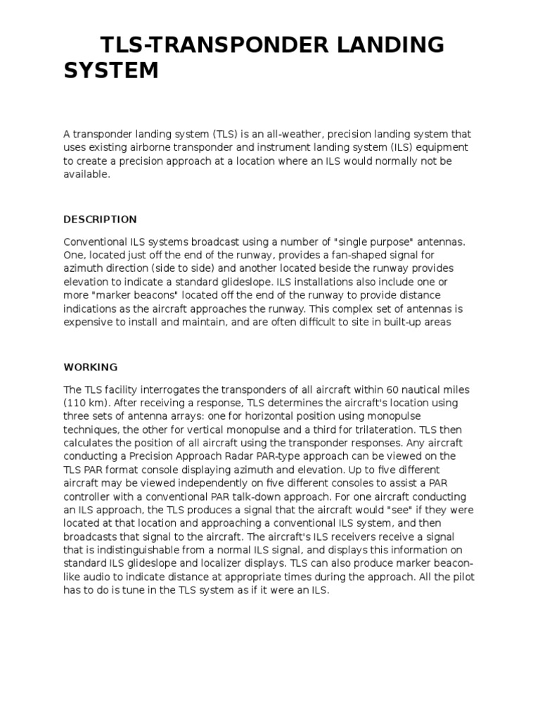A Transponder Landing System | PDF | Aviation Safety | Information And ...
