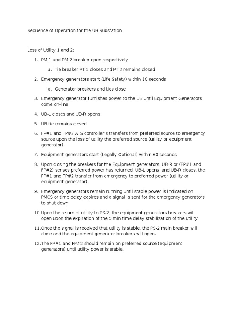 Sequence of Operation For The UB Substation | PDF | Electrical ...